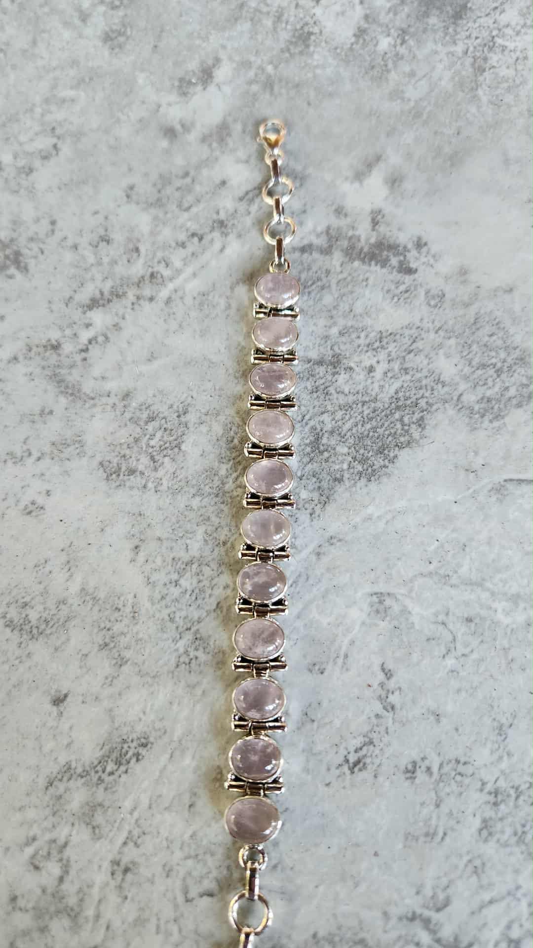 Genuine Rose Quartz Eleven Stone Modern Design Bracelet Set in 925 ...