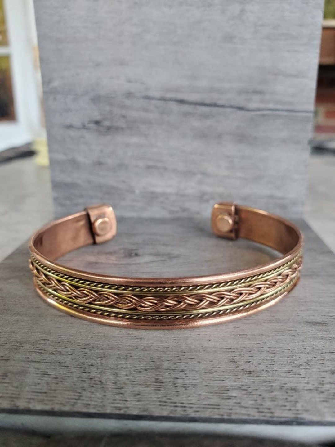 Copper Braided Cuff Bracelet With Gold Plated Accents! - Etsy