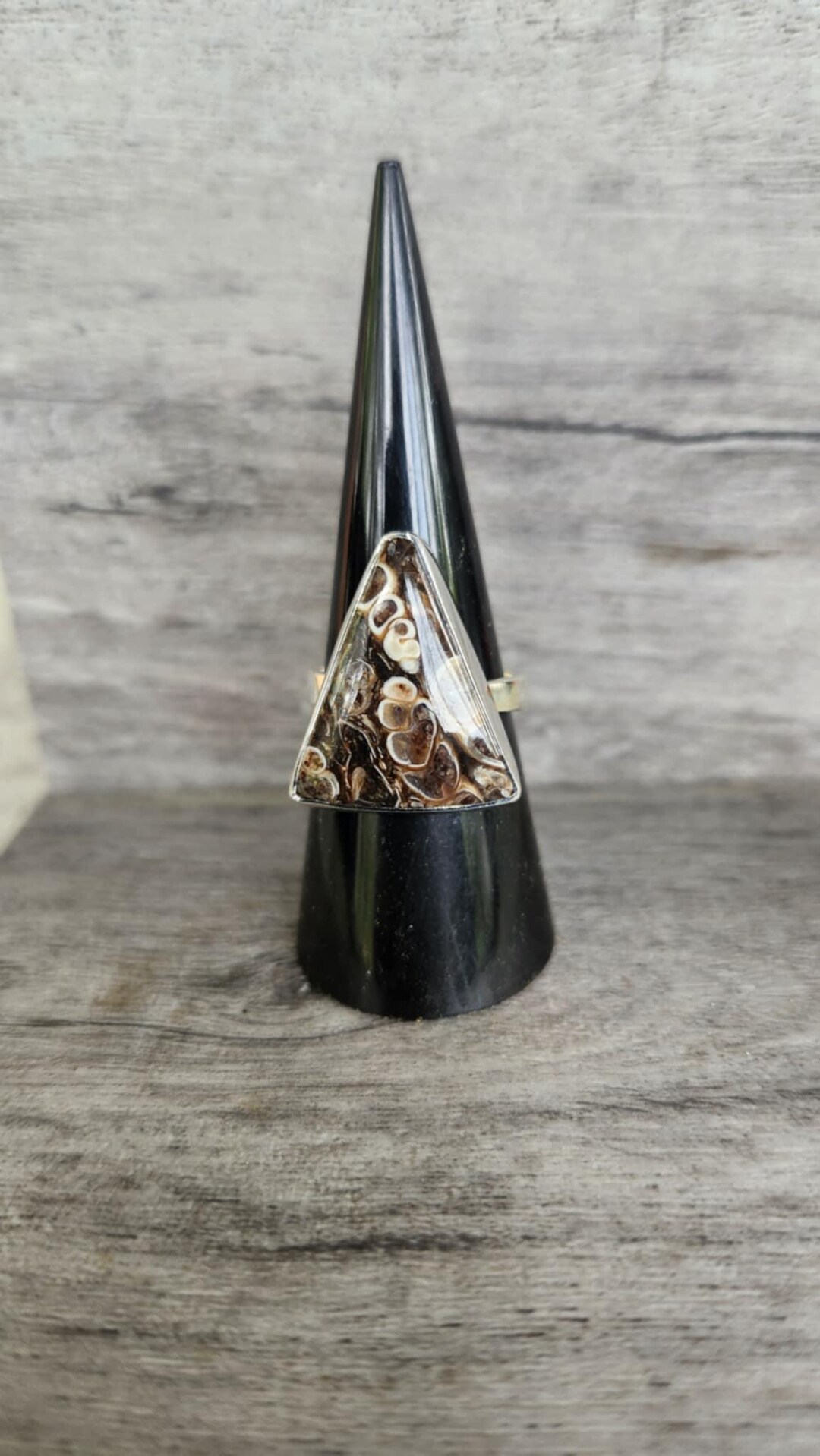 Genuine Turritella Triangular Stone Statement Ring Set in 925 Sterling ...