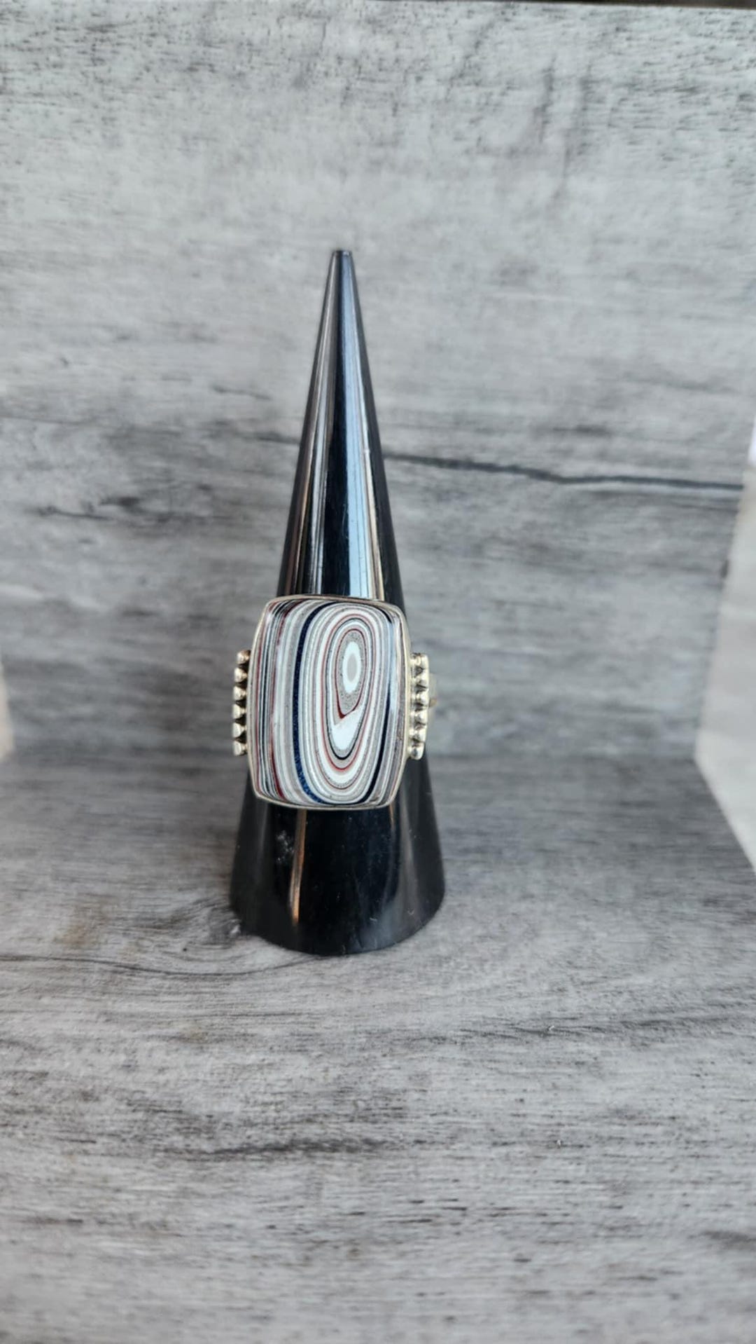 Genuine Fordite Statement Ring Set in 925 Sterling Silver • Size 9 ...
