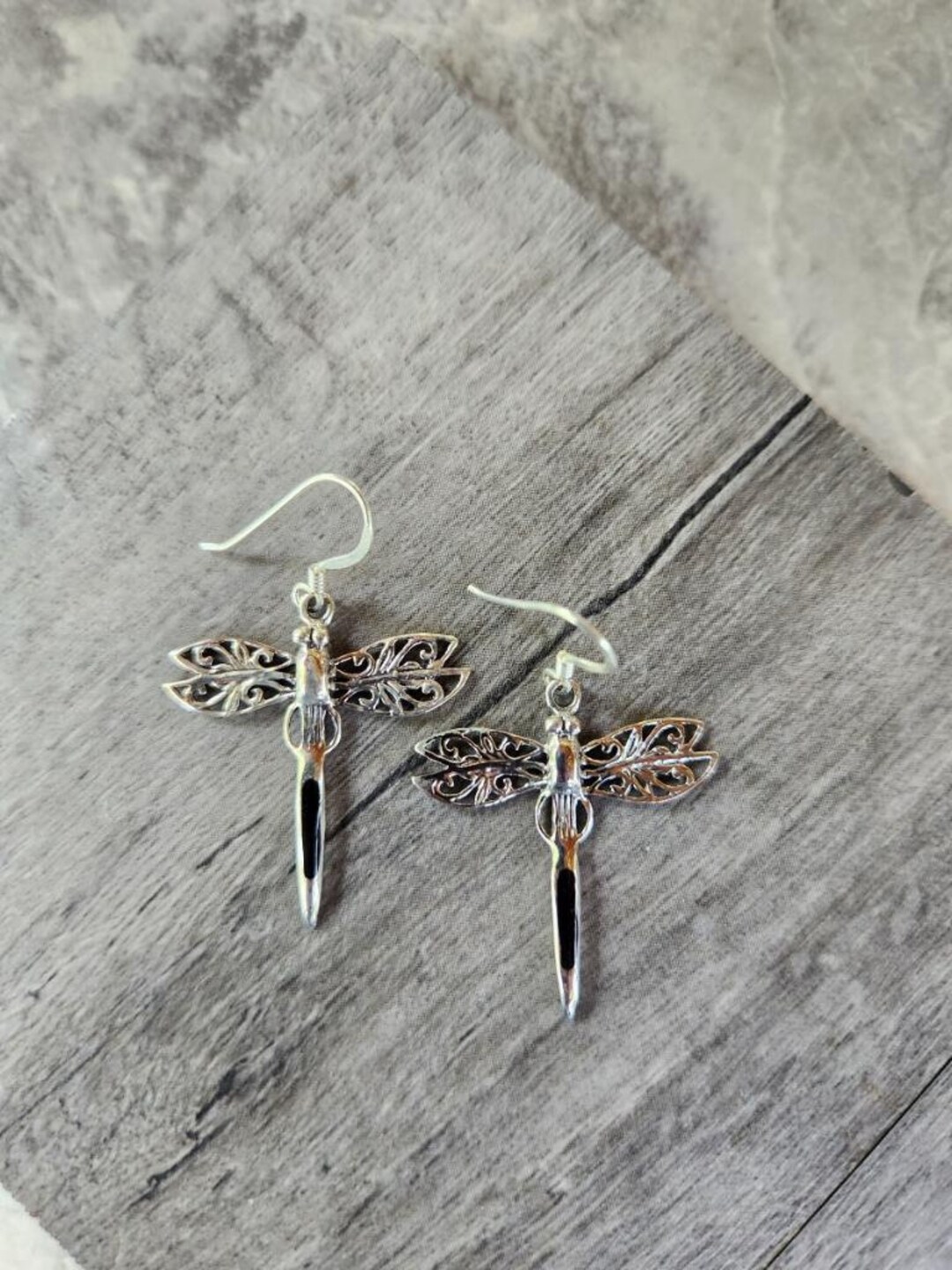 925 Sterling Silver Dragonfly/firefly Earrings With a Black Onyx Body ...