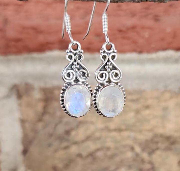 Genuine Moonstone Elegant Earrings Set in 925 Sterling Silver ( 7/8