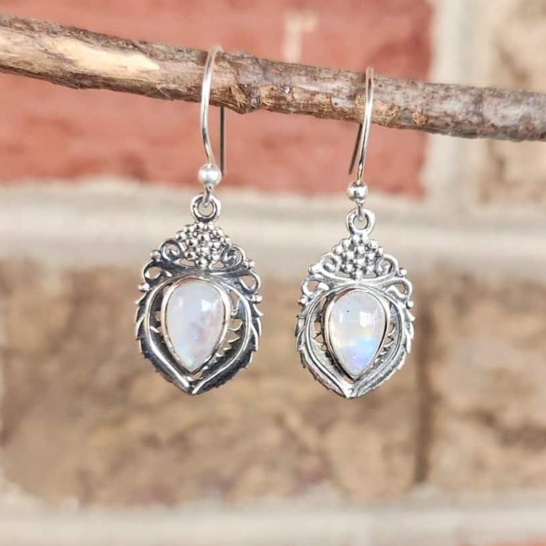 Genuine Moonstone Intricate Vine/leaf Design Earrings Set in 925 ...