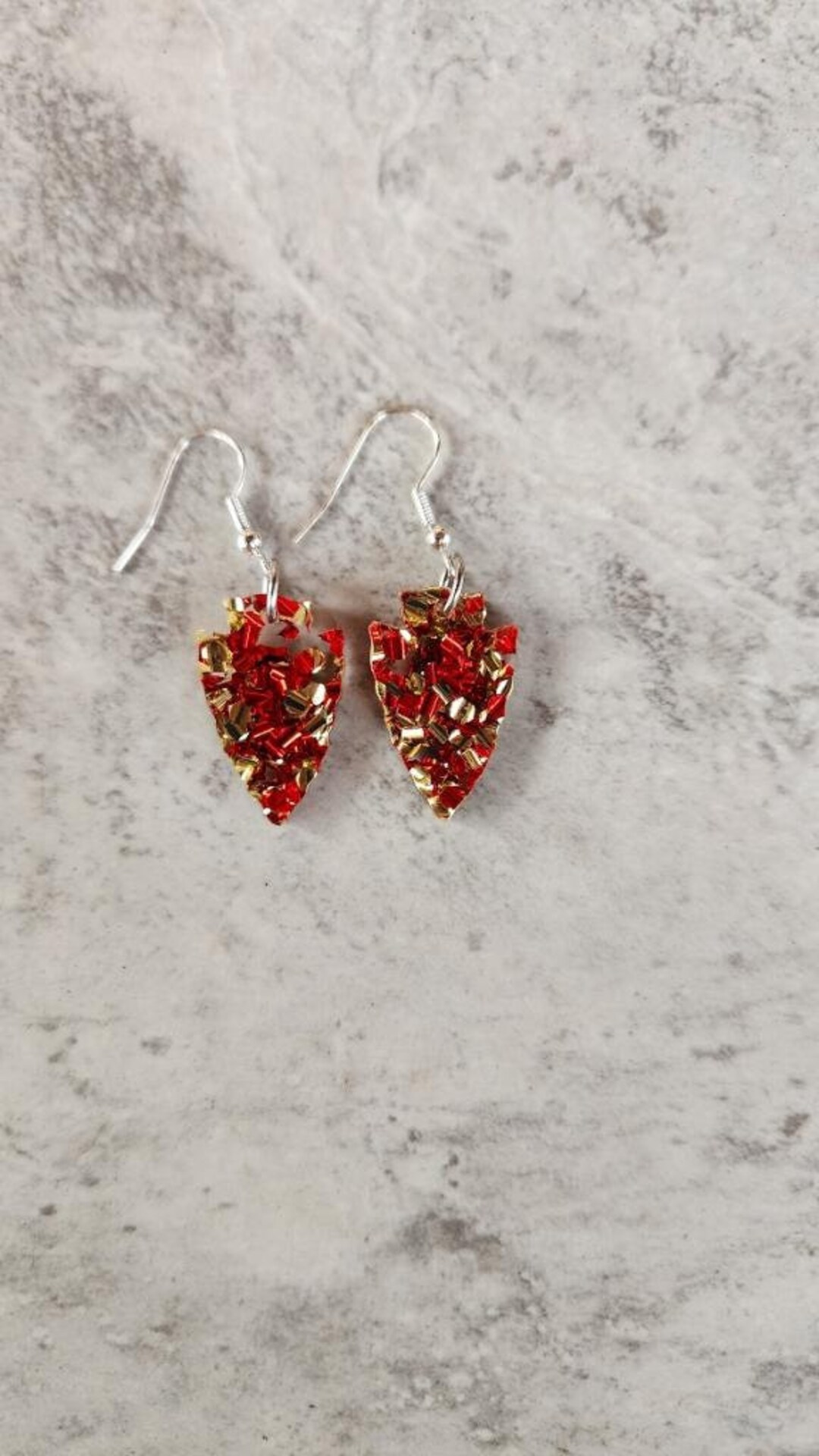 Awesome Red and Gold Arrowhead Earrings Encased in Resin With Silver ...