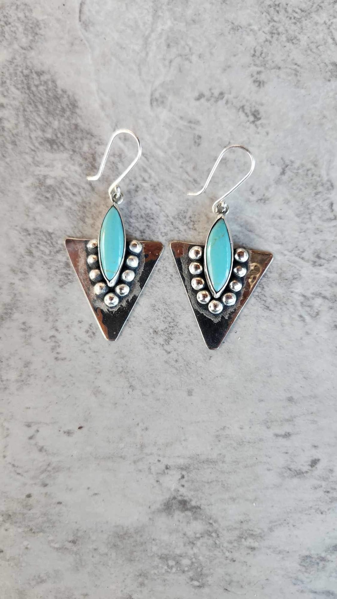 Genuine Turquoise and 925 Sterling Silver Inverted Triangle Earrings 1 ...