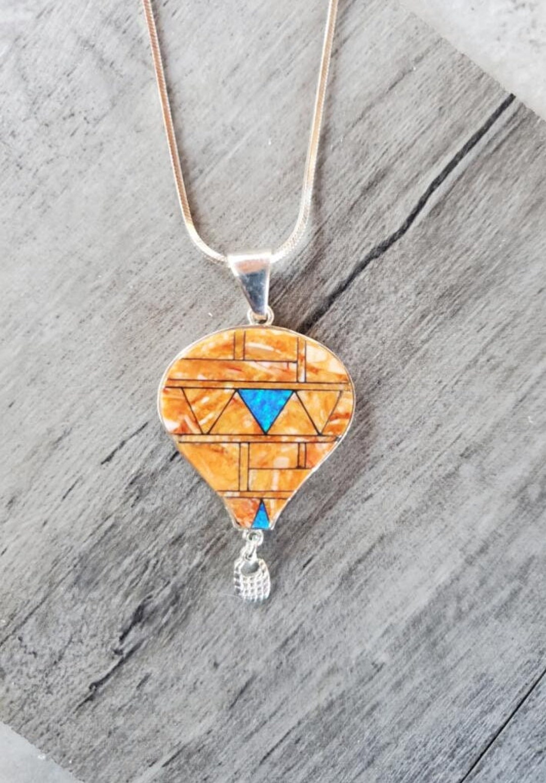 Spiny Oyster & Hawaiian Opal Hot Air Balloon Necklace Set in Sterling ...