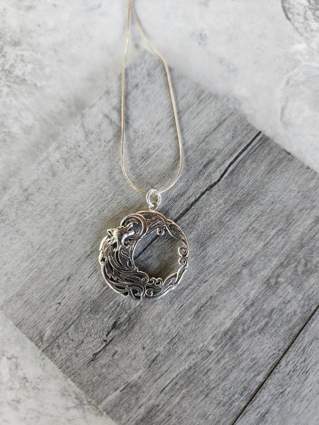 925 Sterling Silver Ethereal Wolf Pendant on a 925 Sterling Silver ...