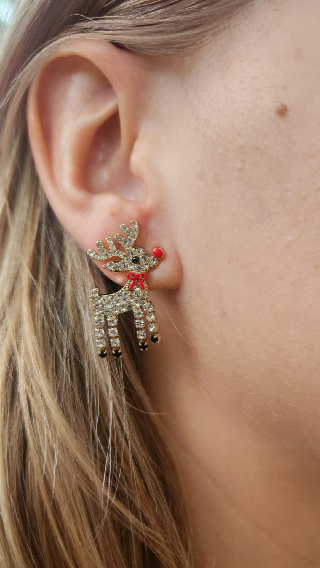 Darling Rudolph Reindeer Gold Plated Post Earrings Encrusted in ...