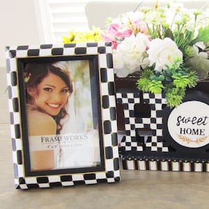Hand Painted Photo Frame Black White Checkered Frame Picture - Etsy