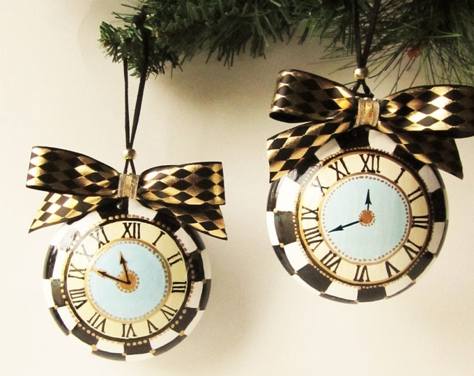 Black and White Christmas Balls Clock Ornament Checkered Ornaments - Etsy