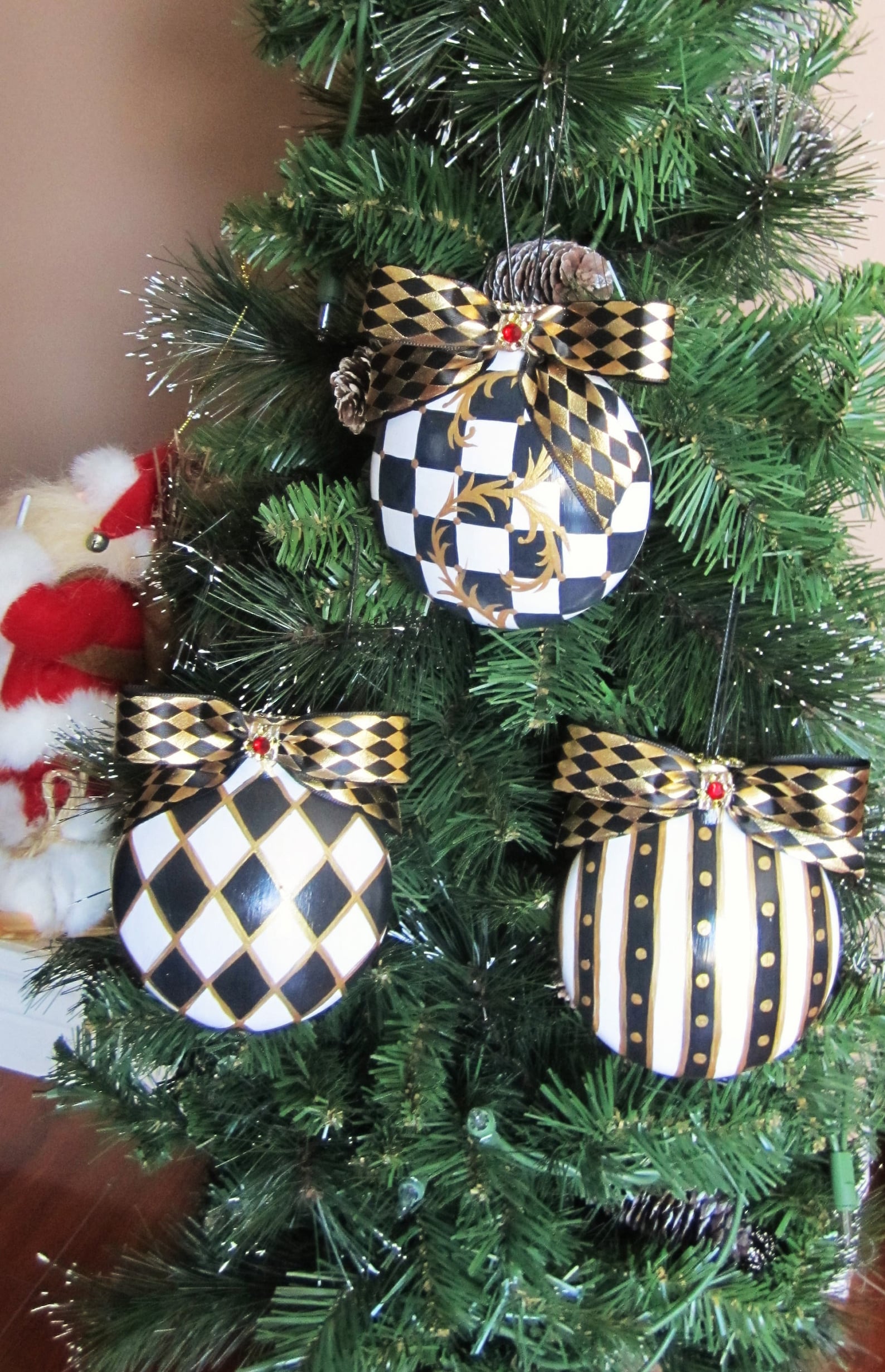 Black and White Christmas Balls Checkered Ornaments Set of 3 - Etsy