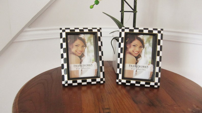 Hand Painted Photo Frame Black White Checkered Frame Picture - Etsy