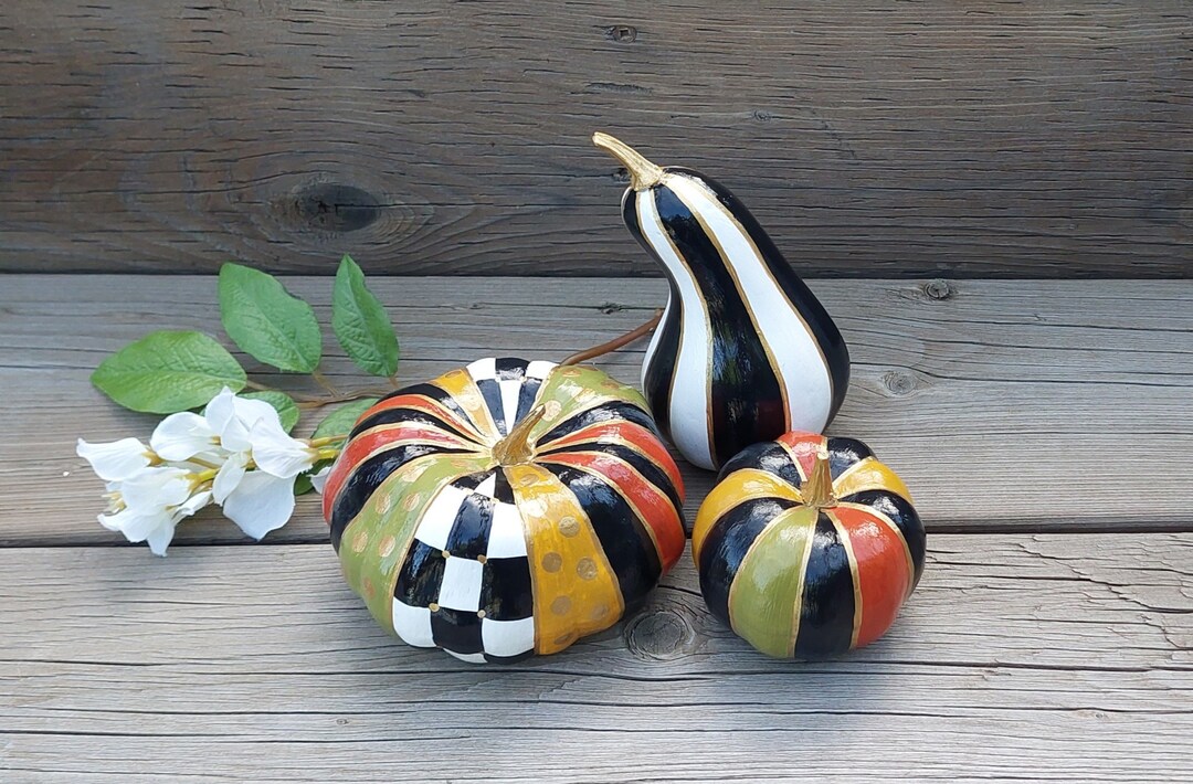 Black and White Checkered Pumpkin Fall Pumpkin Table Centerpiece for ...