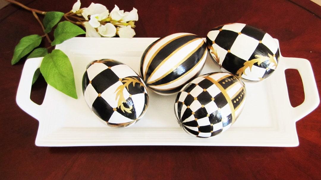 Hand-painted Checkered Easter Eggs, Black & White Spring Decor - Etsy