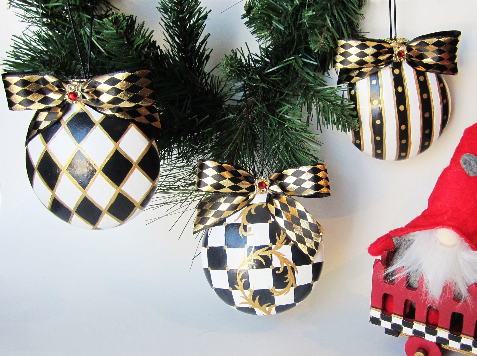 Black and White Christmas Balls Checkered Ornaments Set of 3 - Etsy