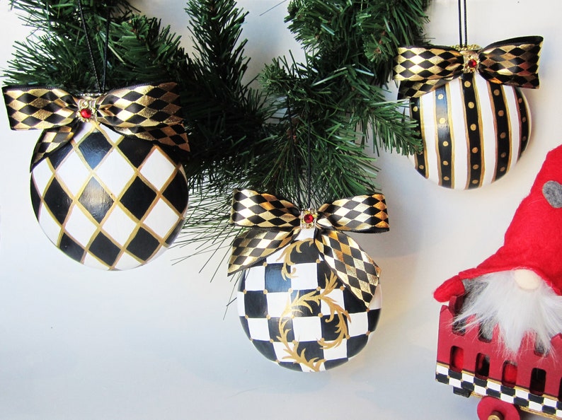 Black and White Christmas Balls Checkered Ornaments Set of 3 - Etsy