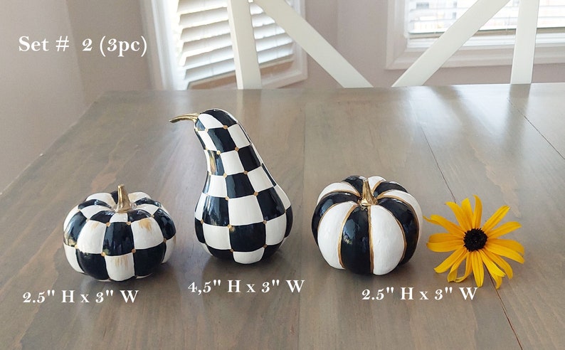 Black White Pumpkins Fall Pumpkin Table Centerpiece Checkered - Etsy