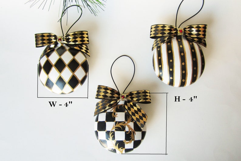 Black and White Christmas Balls Checkered Ornaments Set of 3 - Etsy