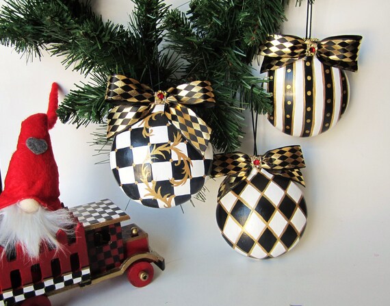Black and White Christmas Balls Checkered Ornaments - Etsy