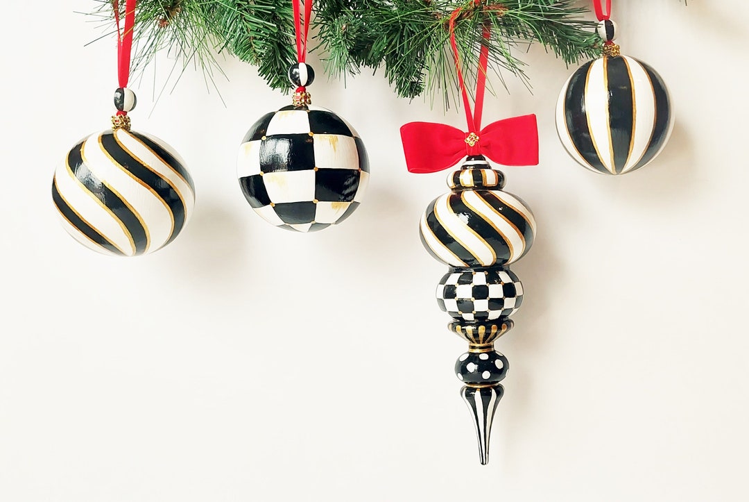 Checkered Ornaments Finial Ornament Black and White Christmas Ornaments ...