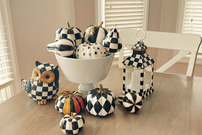 Black and White Checkered Pumpkin Table Centerpiece Whimsical Pumpkins ...