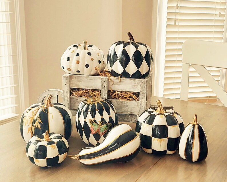 Black White Pumpkins Fall Pumpkin Table Centerpiece Checkered - Etsy