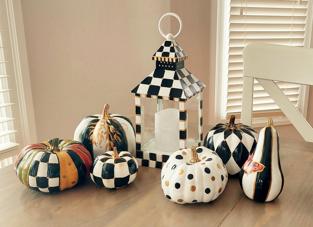 Black and White Checkered Pumpkin Table Centerpiece Whimsical Pumpkins ...