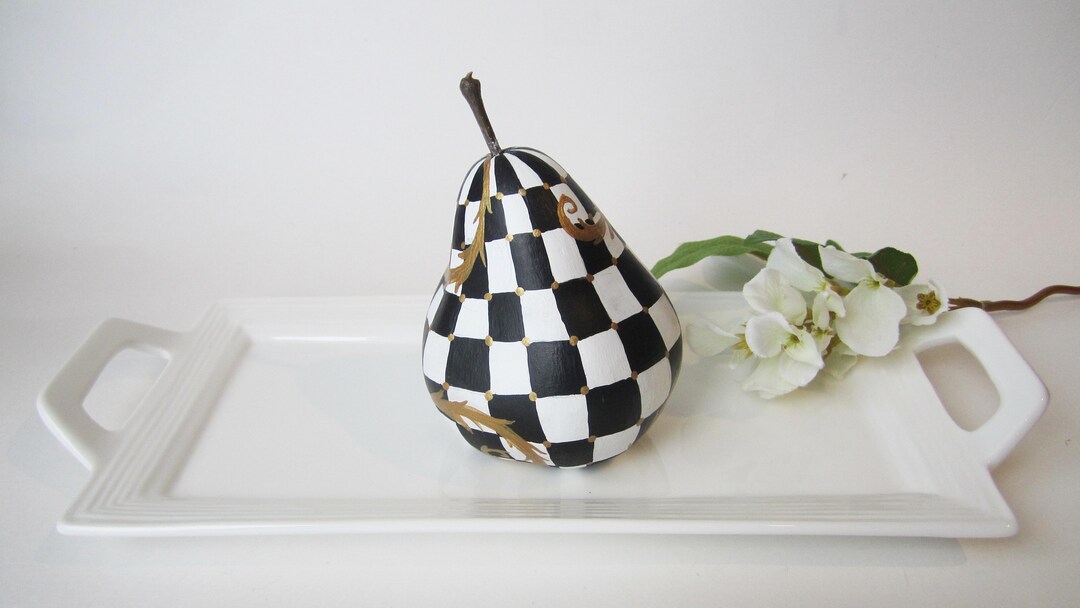 Black and White Check Fruit Arrangement Pear Bowl Filler Decor Table ...
