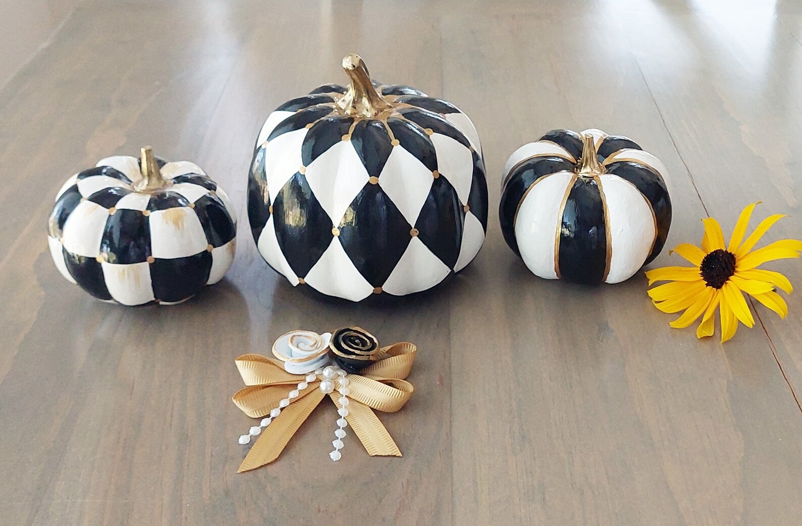 Black and White Checkered Pumpkin Table Centerpiece Whimsical - Etsy