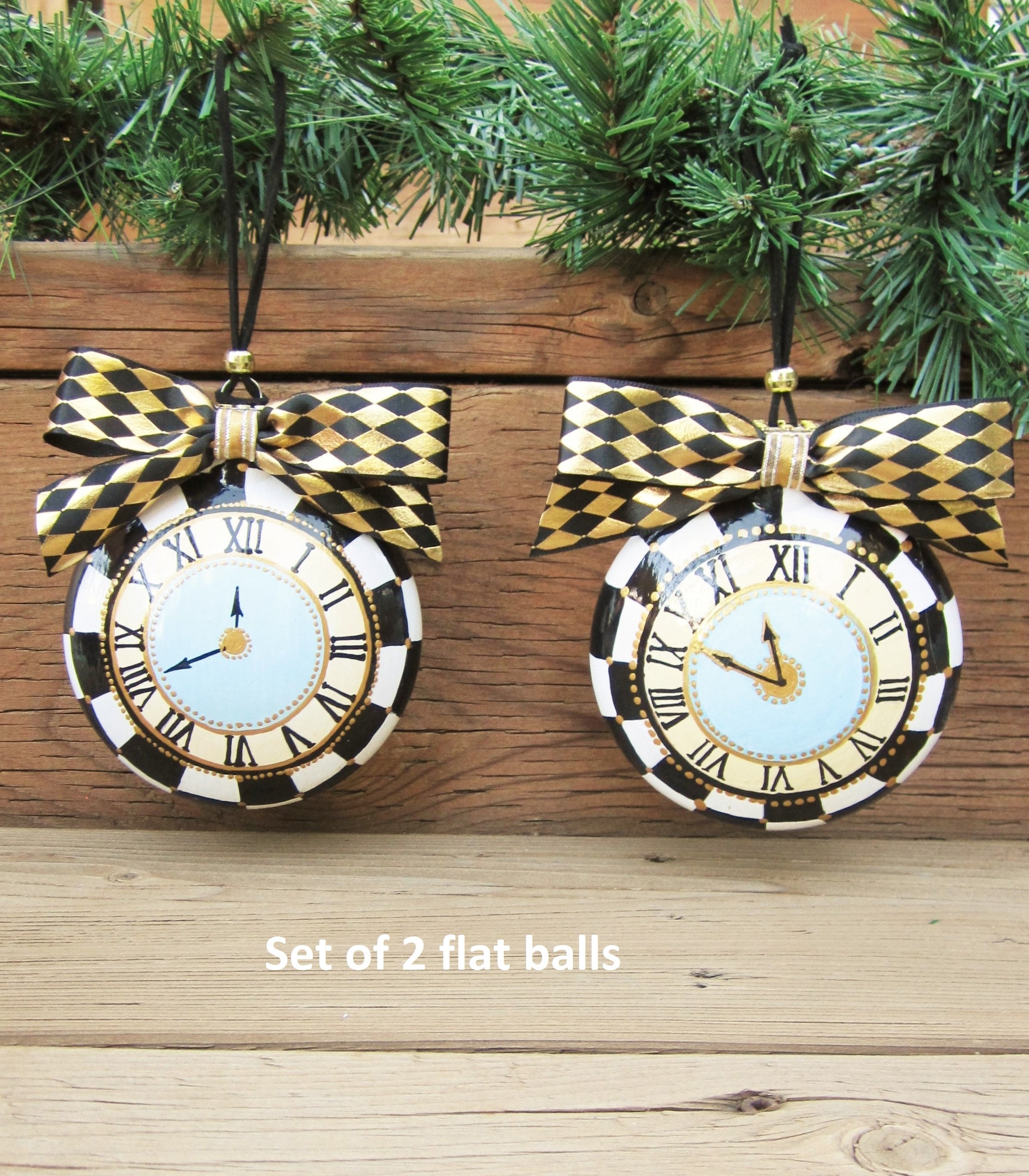 Black and White Christmas Balls Checkered Ornaments Hand Painted ...
