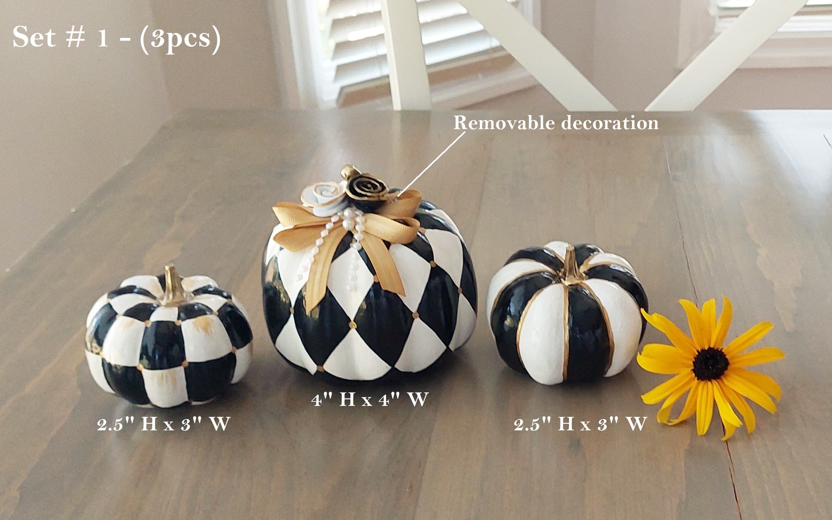 Black and White Checkered Pumpkin Table Centerpiece Whimsical - Etsy