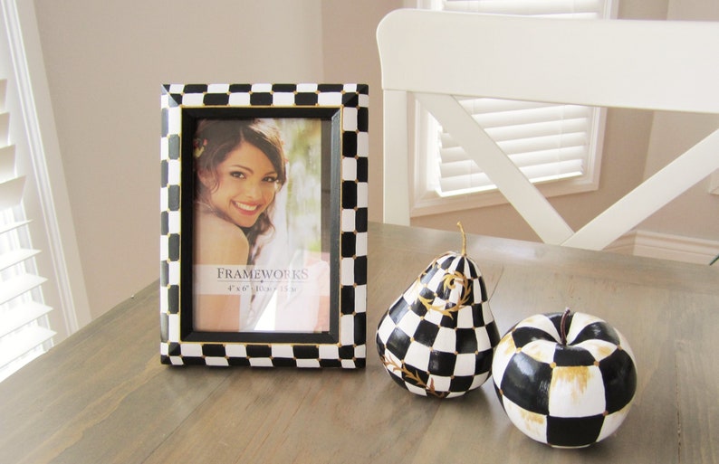 Hand Painted Photo Frame Black White Checkered Frame Picture - Etsy