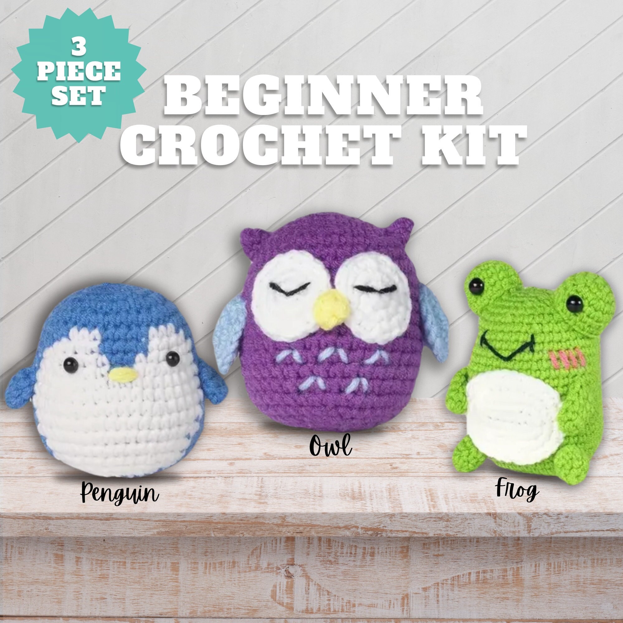 BEGINNER CROCHET KIT Amigurumi Frog, Easy Crochet Penguin Starter Kit ...