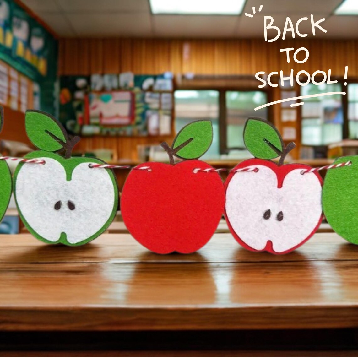 Felt Harvest Apples Banner, 48" Classroom Garland, Red, Green & Yellow ...