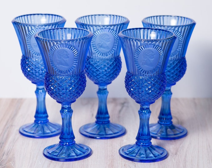 Set of 5 Avon George Washington Cobalt Blue Glass Goblets by Fostoria ...