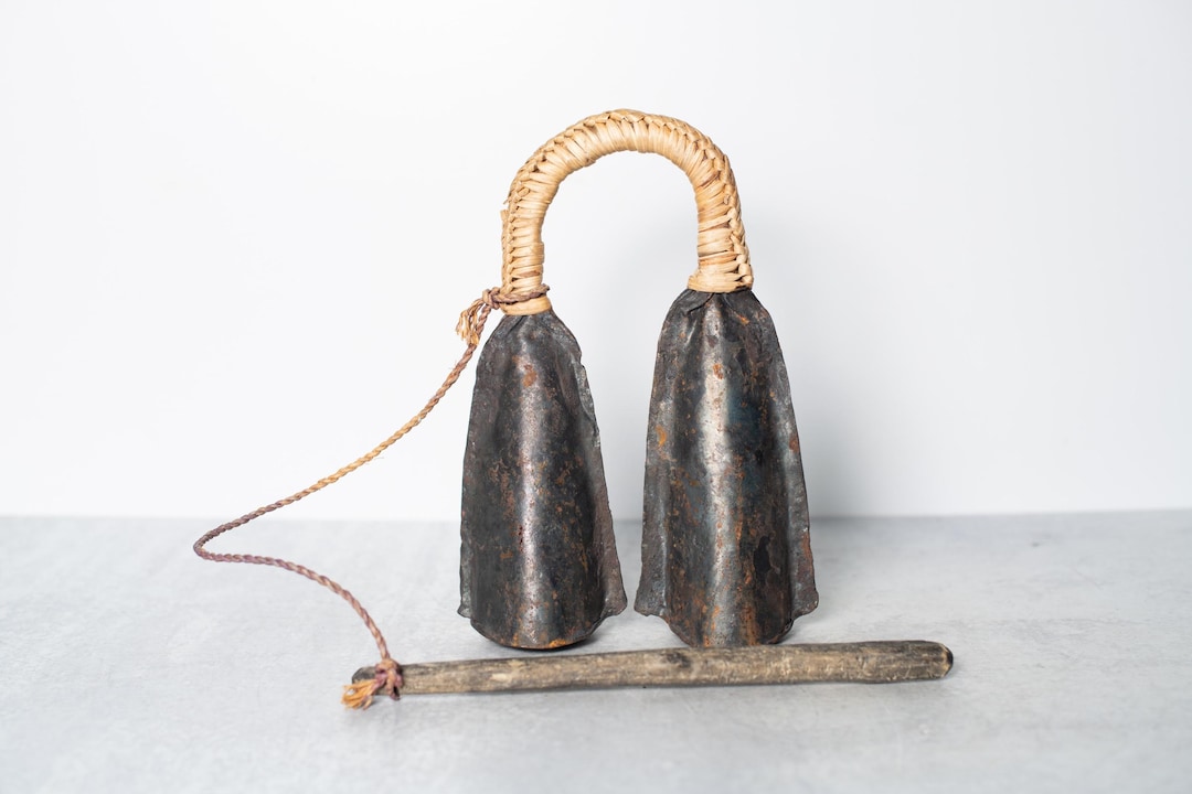 West African Ceremonial Double Bell Tribal Gong Agogo Percussion ...