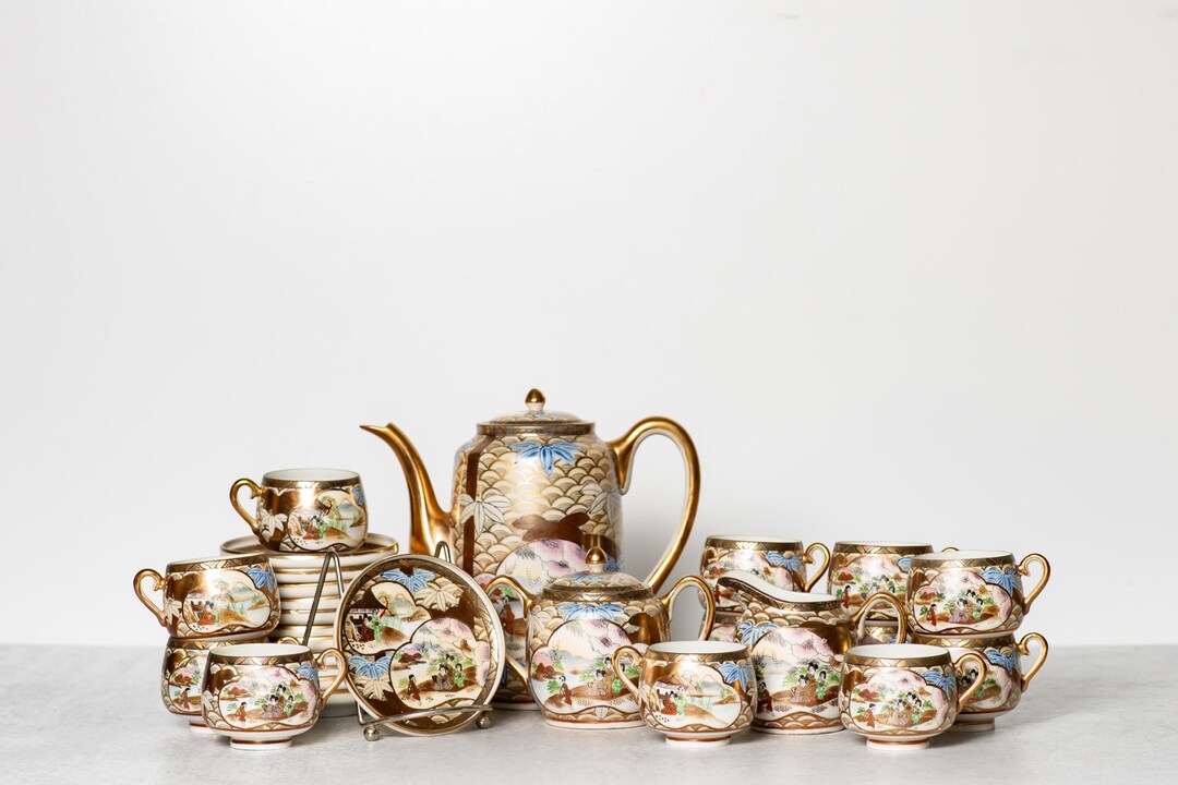Beautiful 27 Piece Kutani Ware Japanese Porcelain Tea Set Kettle ...