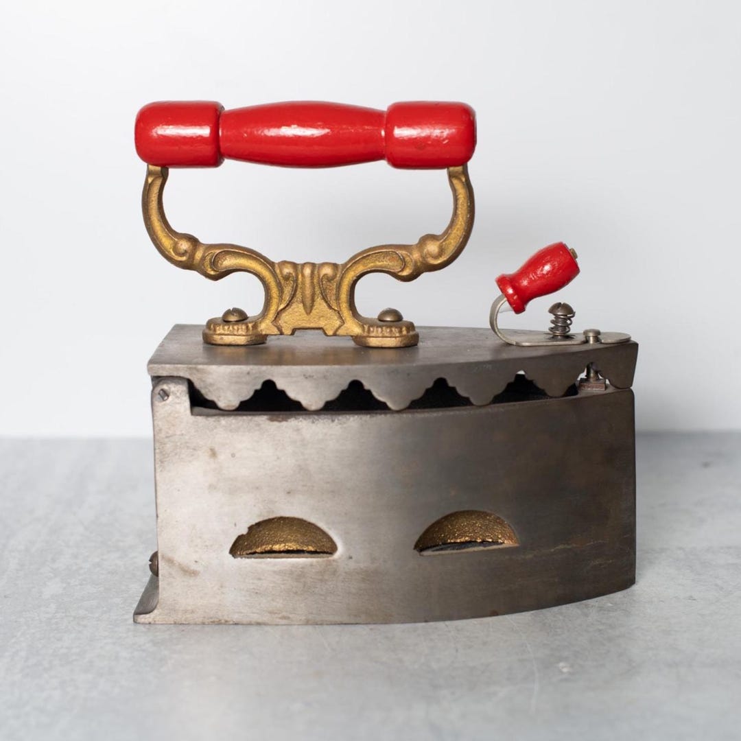 Restored 1930's French Flag Co. Coal Iron Press Cast Iron & Red Wood ...