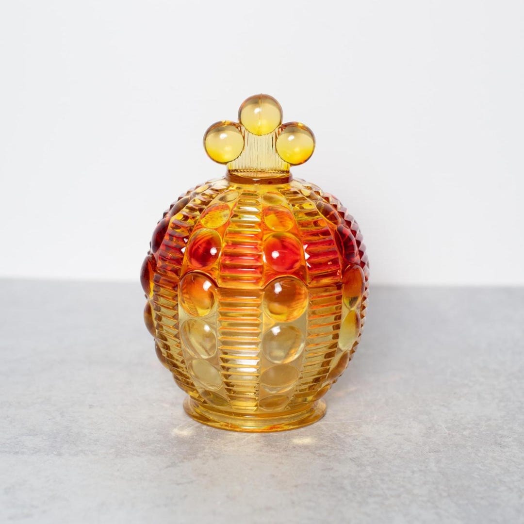Amberina Red/orange Tiara Indiana Glass Dewdrop Candy Jar With Lid - Etsy