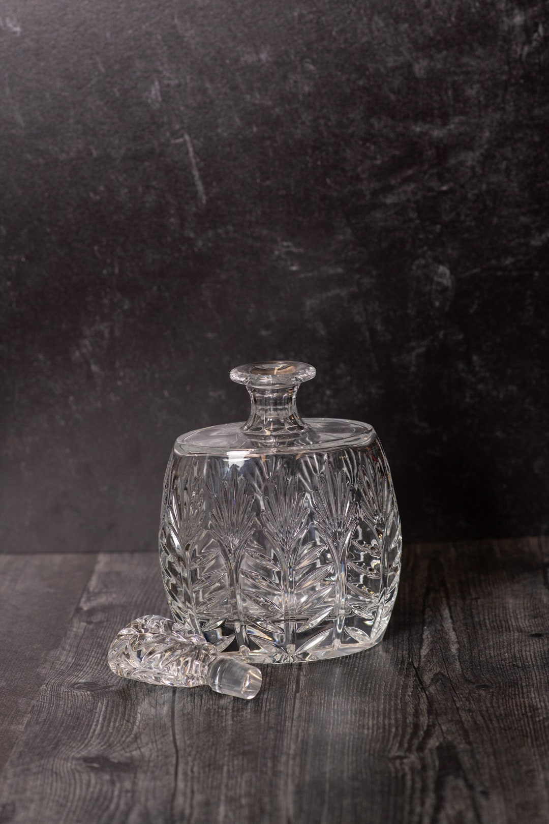 Heavy Lead Crystal Oval Liquor Decanter With Stopper Wheat Like Pattern ...