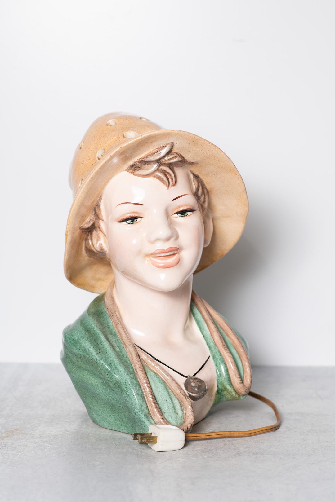 1930's Vincenzo Bertolotti Peasant Boy Bust Lamp Ceramic Signed Working ...