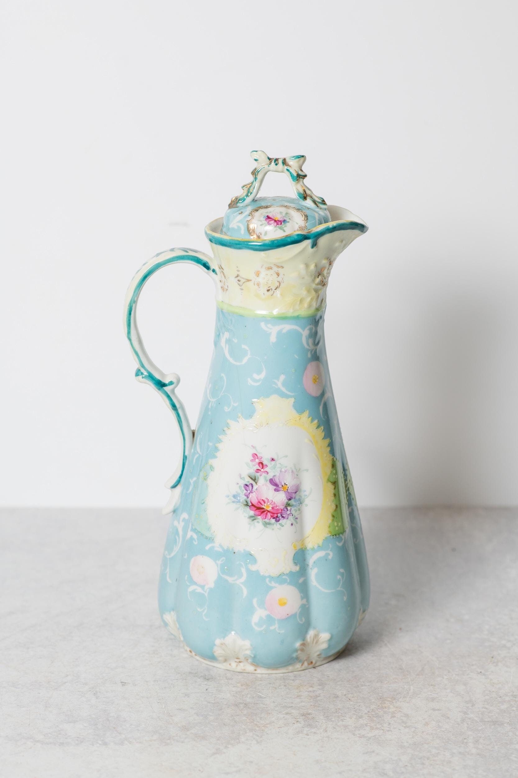Antique 1800's Hot Cocoa Chocolate Pot Pitcher Porcelain With Lid and ...