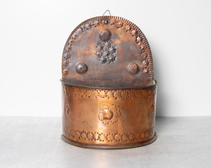 Vintage Copper Planter Wall Pocket Wall Hanging or Table Top, Punched ...