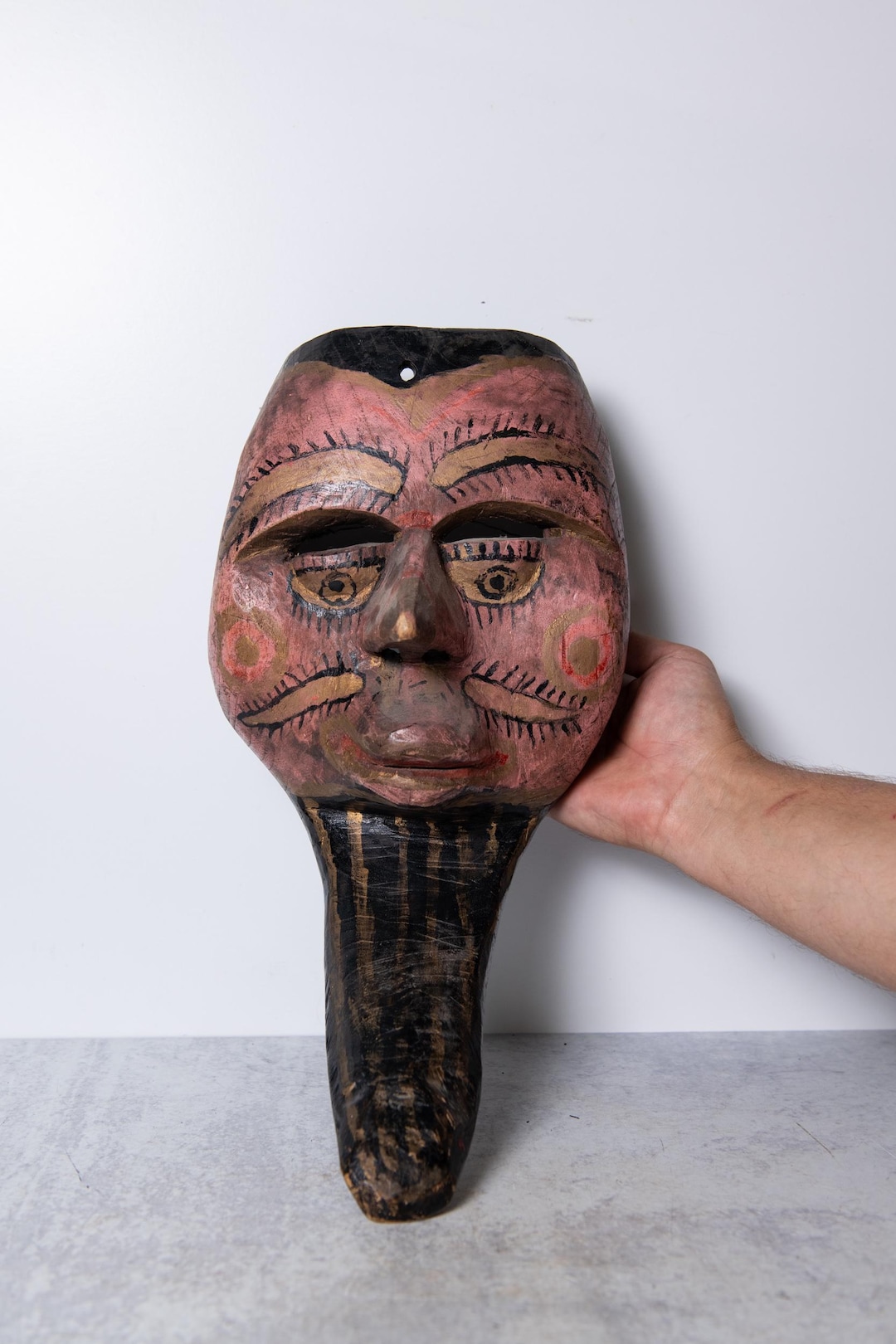 Mexican Hispanic Mask Carved Wood and Painted Wall Hanging Folk Art Man ...