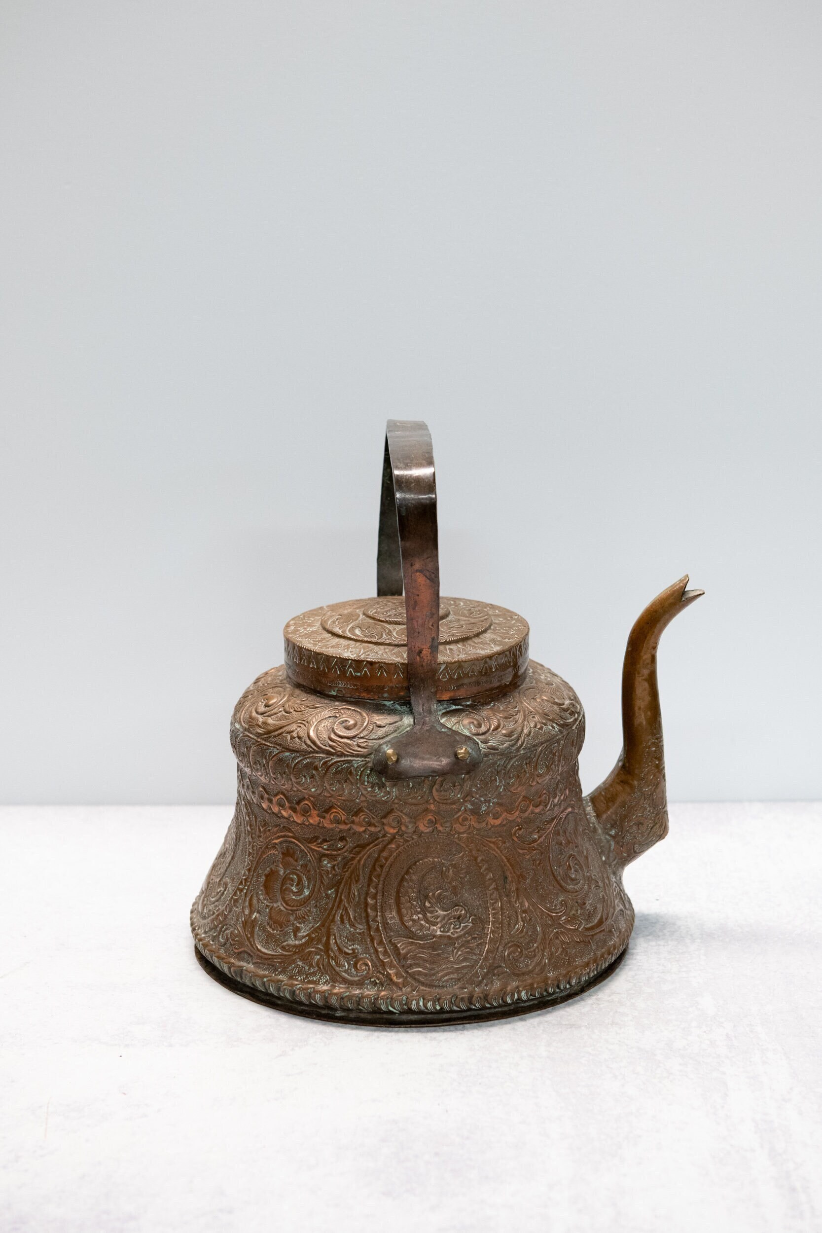 Hand Forged Large Antique Copper Tea Kettle With Ornate Embossed Design ...