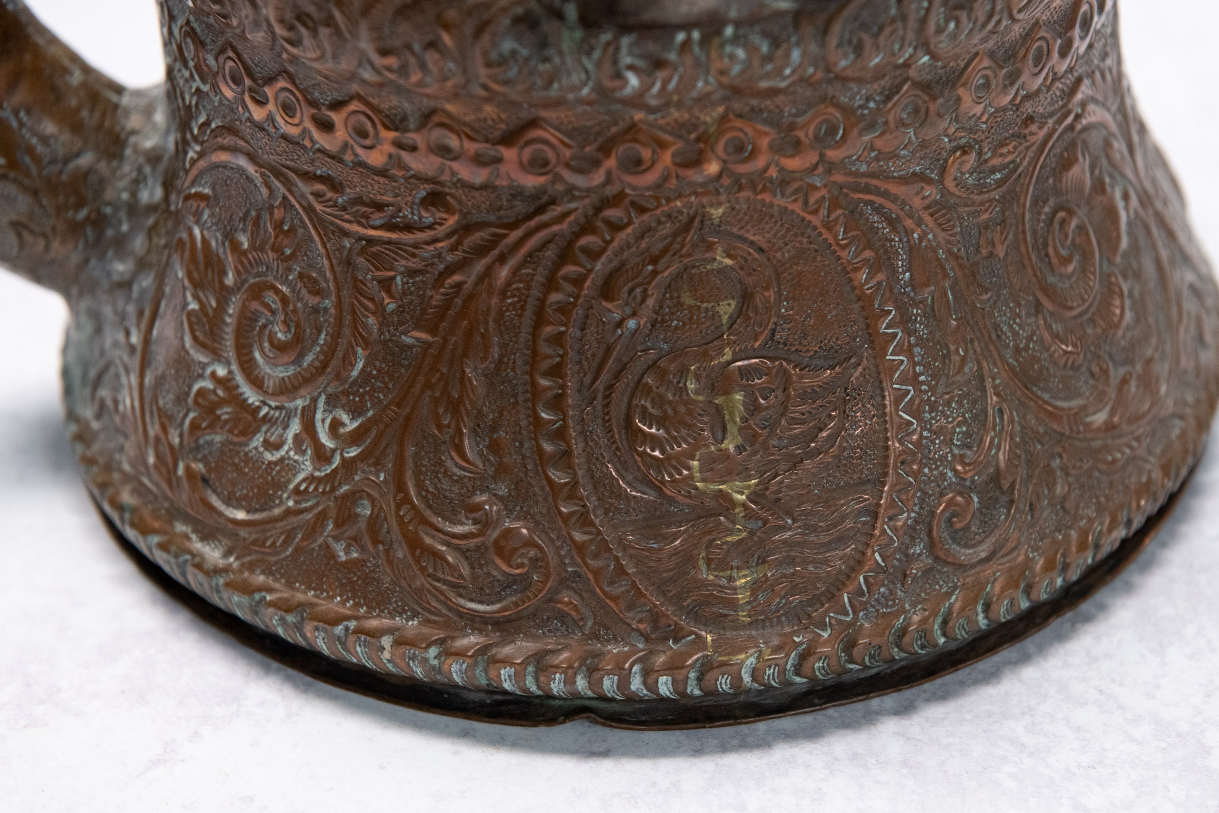Hand Forged Large Antique Copper Tea Kettle With Ornate Embossed Design ...