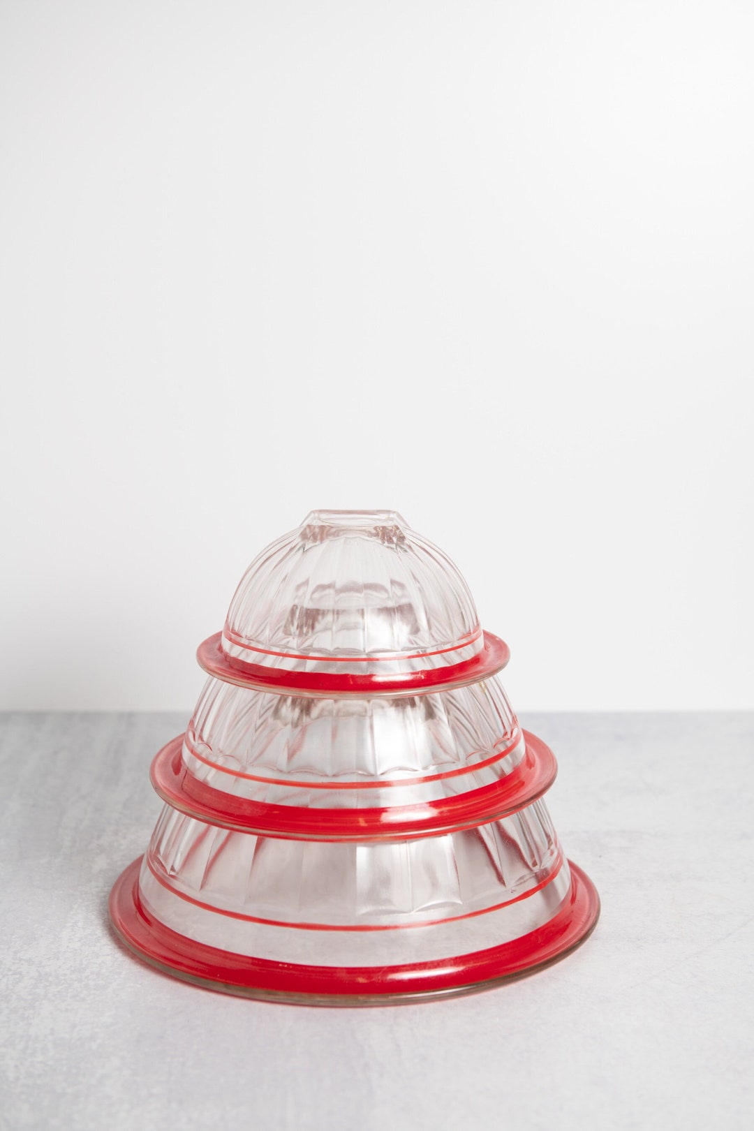 1940's Bartlett-collins Red Rimmed Clear Glass Nesting Bowl Set of 3 - Etsy