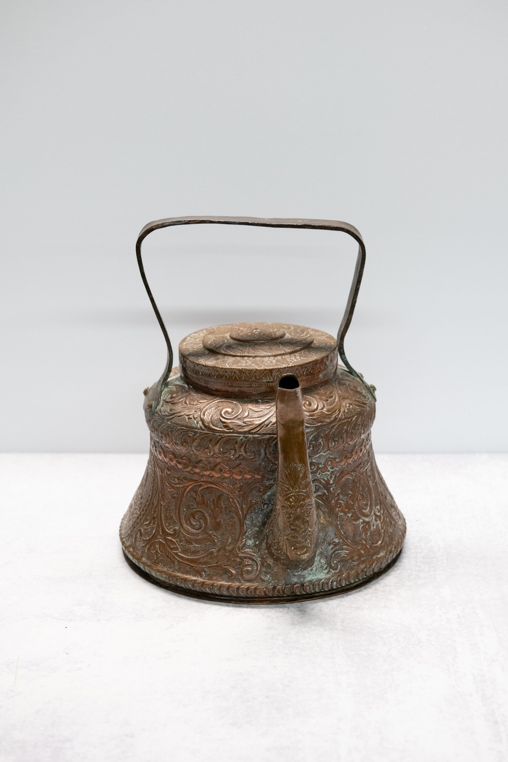 Hand Forged Large Antique Copper Tea Kettle With Ornate Embossed Design ...