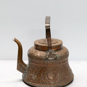 Hand Forged Large Antique Copper Tea Kettle With Ornate Embossed Design ...