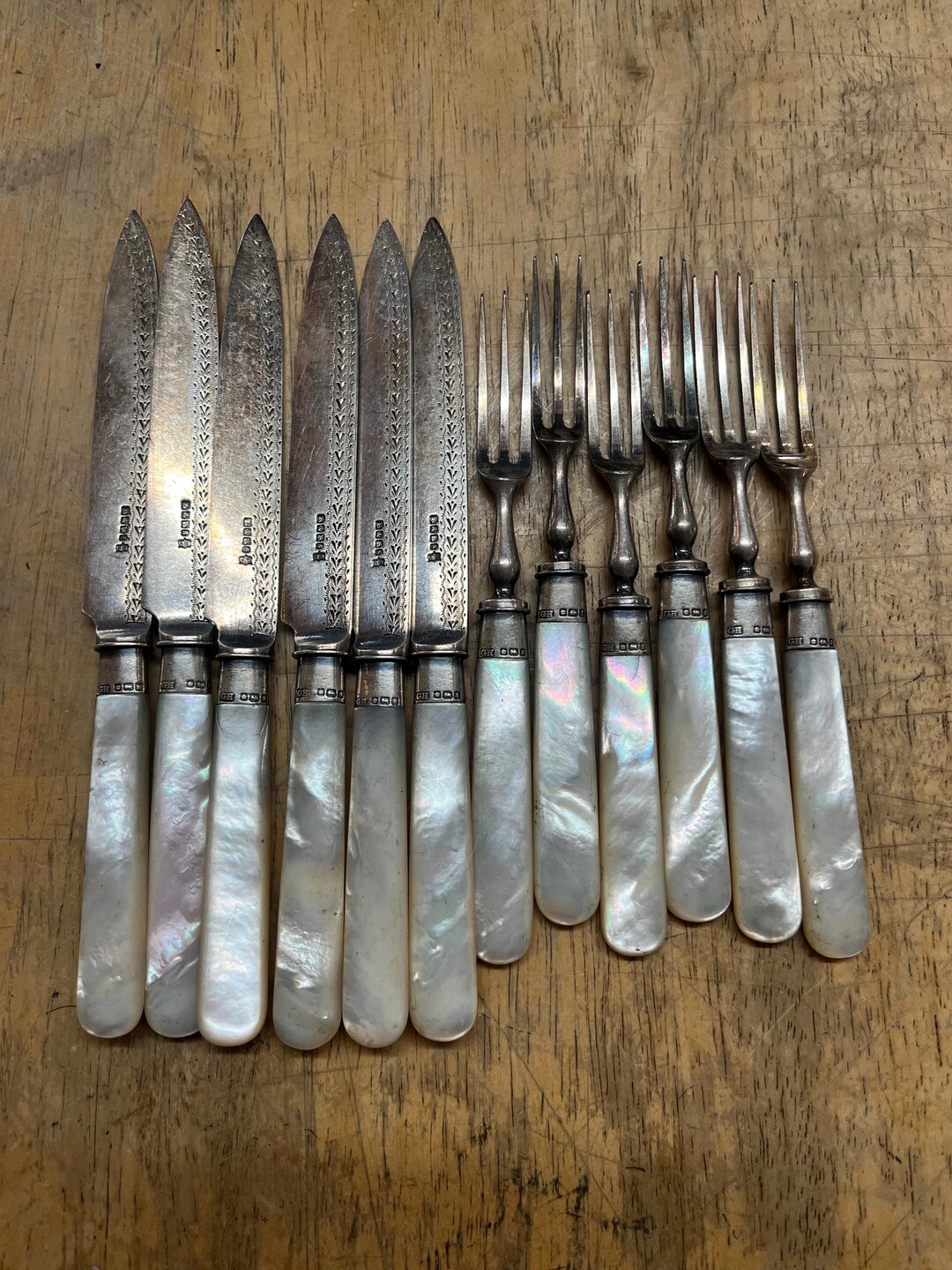 Antique English George Howson Sterling Silver Fruit Knives and Fork Set ...
